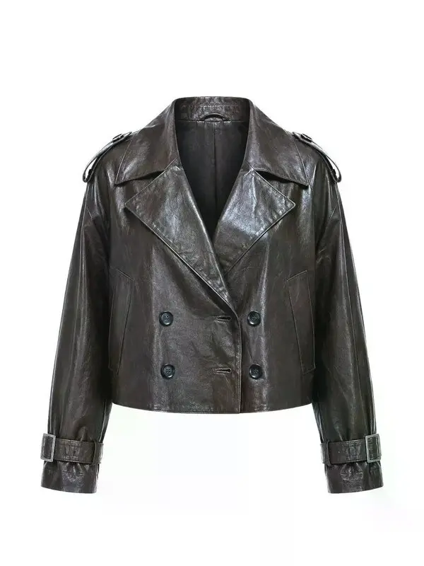 GIORGIO BRATO Double-breasted Leather Jacket - Brown