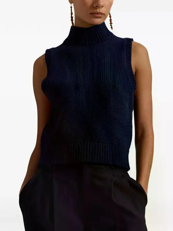 Polo Ralph Lauren Ribbed Knit Turtleneck Sleeveless Top - Blue
