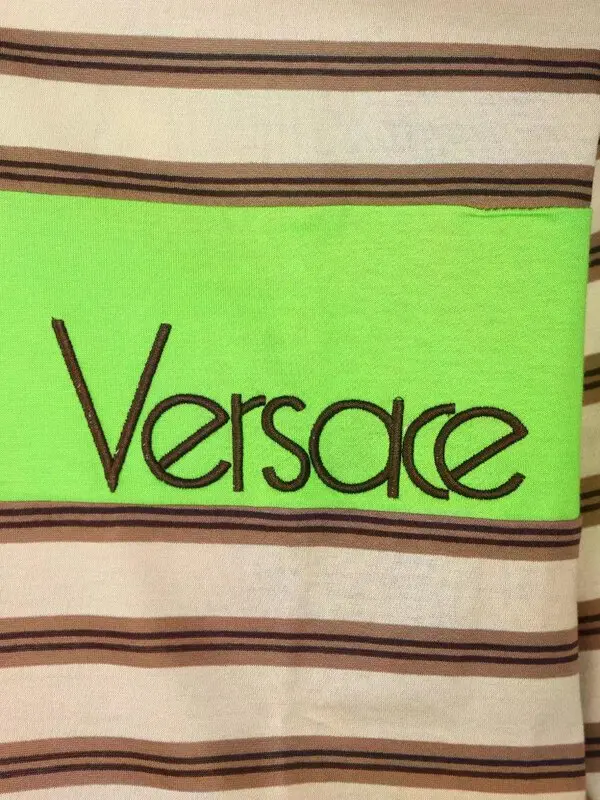 Versace Logo-embroidered Striped Polo Shirt