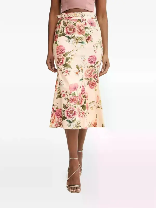 Guess Ryan Floral-print Belted Midi Skirt