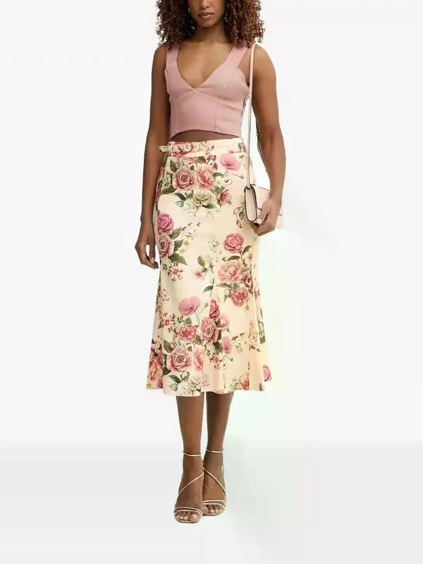 Guess Ryan Floral-print Belted Midi Skirt