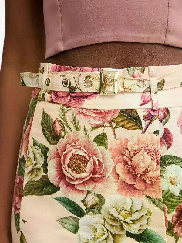 Guess Ryan Floral-print Belted Midi Skirt