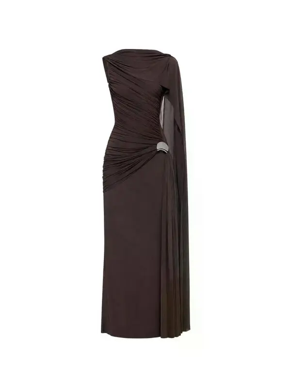 CHATS BY C.DAM Knit Asymmetrical Draped Maxi Dress - Brown