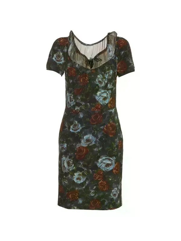 Dolce & Gabbana Floral Print Scoop Neck Mini Dress - Grey