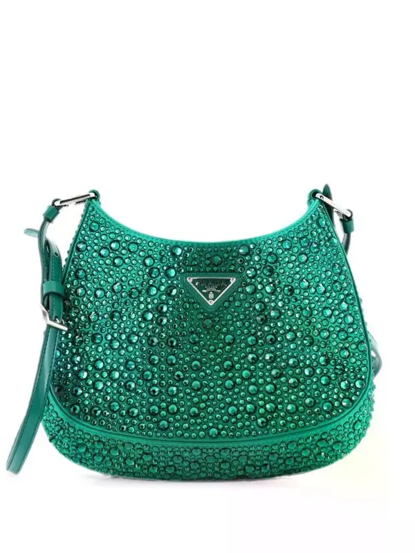 Prada Cleo Crystal Embellished Satin Shoulder Bag - Green