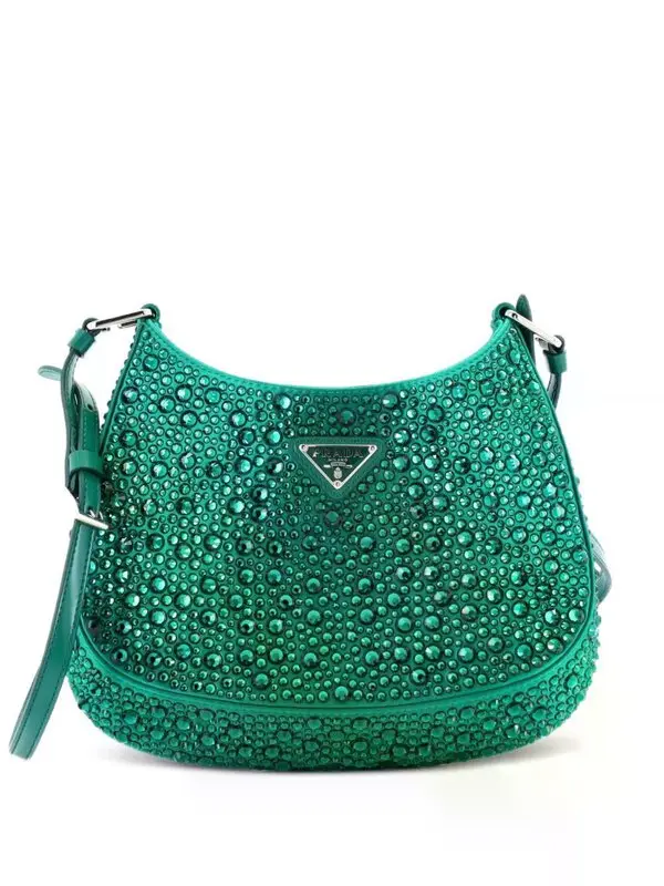 Prada Cleo Crystal Embellished Satin Shoulder Bag