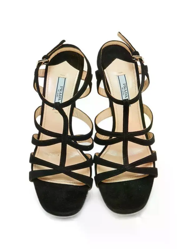 Prada T-strap Suede Heeled Sandals