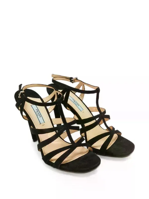 Prada T-strap Suede Heeled Sandals