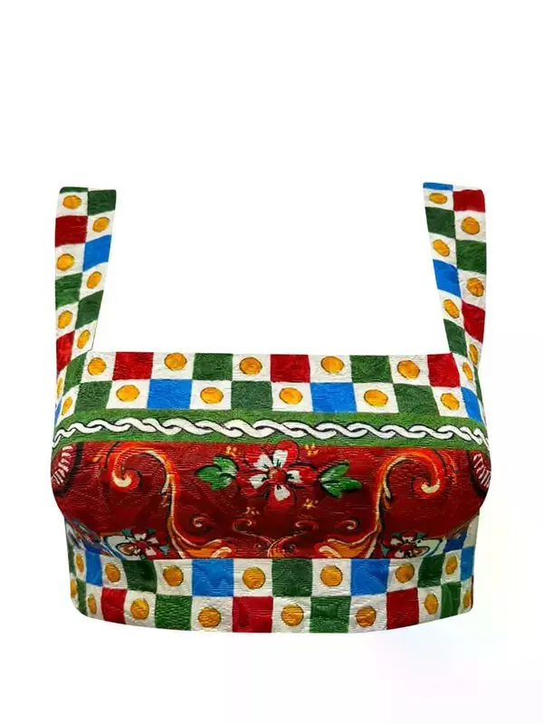 Dolce & Gabbana Multicolor Jacquard Floral Print Crop Top