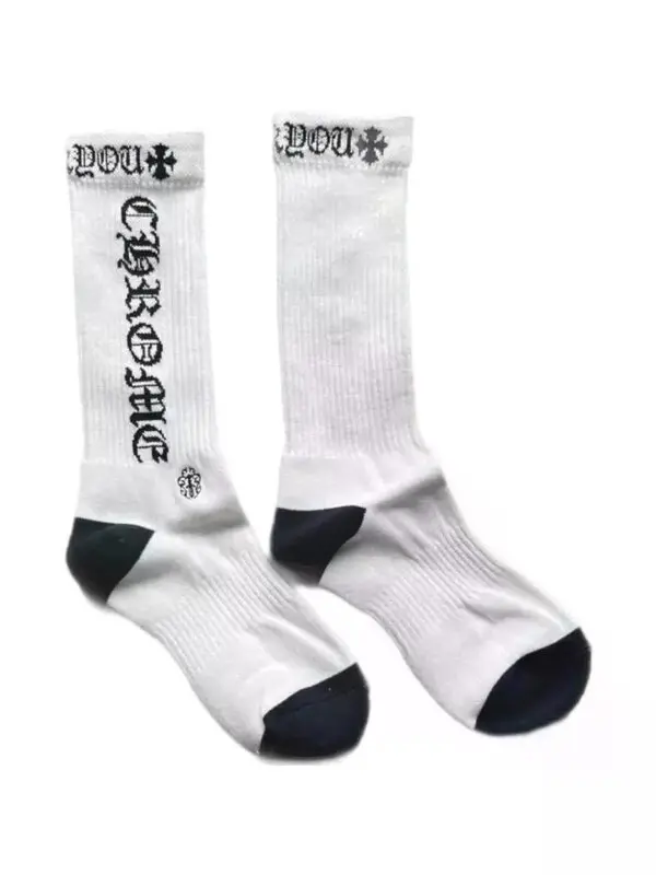 Chrome Hearts Logo Intarsia Ribbed Knit Socks - White