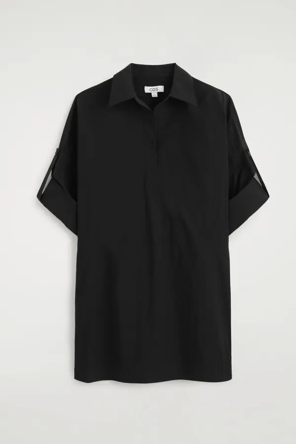 Cos Cotton-poplin Short-sleeved Shirt Dress - Black