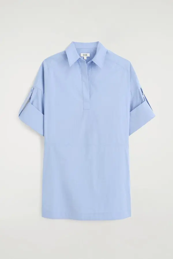 Cos Cotton-poplin Short-sleeved Shirt Dress - Blue