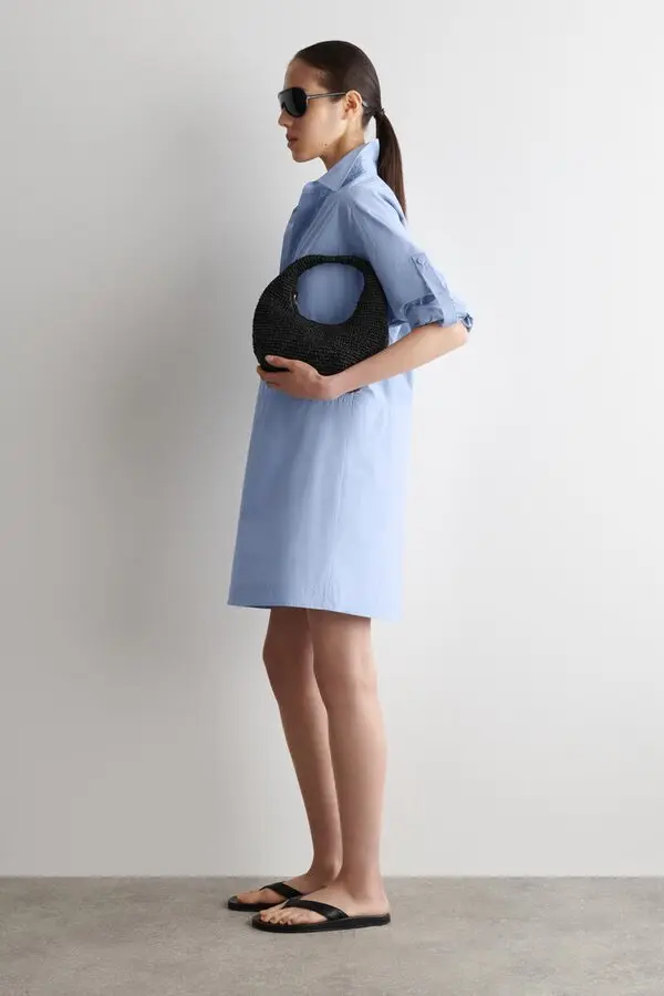 Cos Cotton-poplin Short-sleeved Shirt Dress - Blue