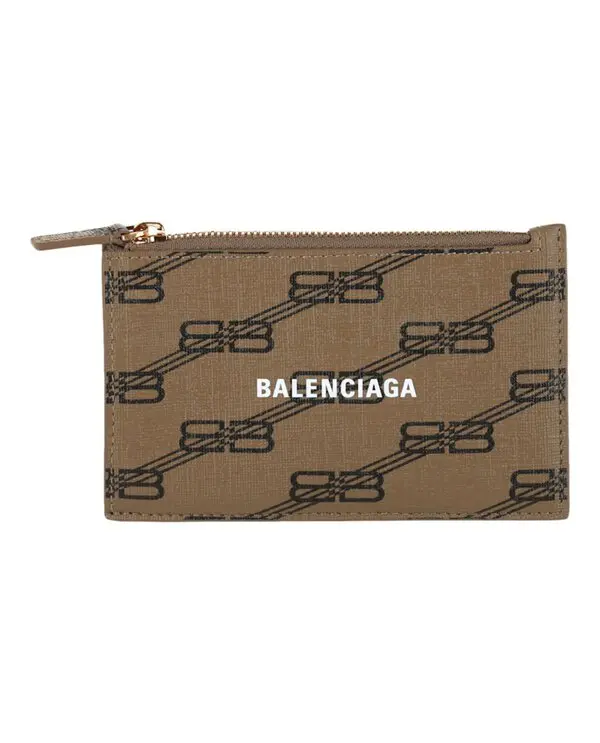 Balenciaga Beige Brown Bb Monogram Coated Canvas Card Holder