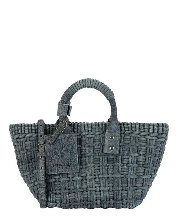 Balenciaga Bistro Xs Basket Top Handle Bag In Denim Blue Denim Black - Multicolor