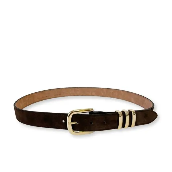 JUAN-JO Dark Suede Belt Gold Buckle And Triple Pin - Brown