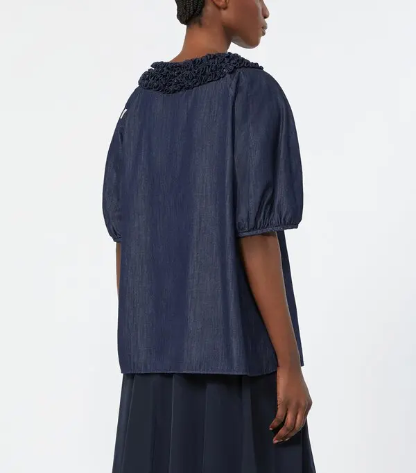 Max Mara Denim Ruffled Neckline Blouse