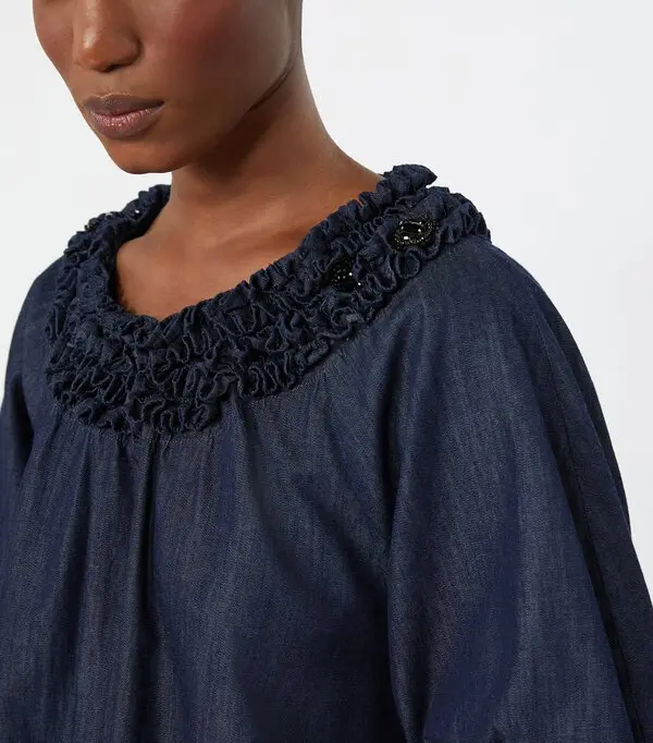 Max Mara Denim Ruffled Neckline Blouse