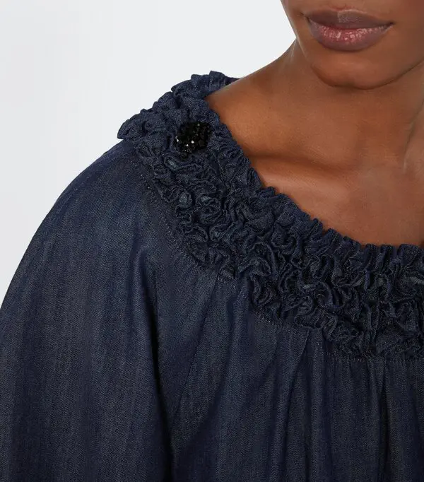Max Mara Denim Ruffled Neckline Blouse