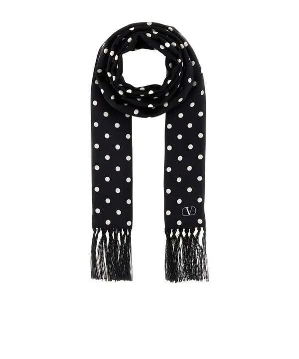Valentino Garavani Polka Dot Fringed Scarf - Black