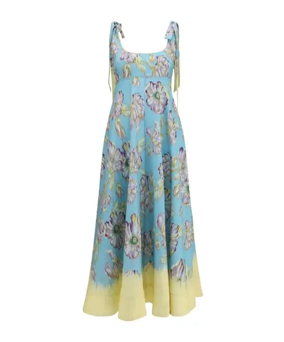 ALEMAIS Jerry Floral Print Linen Midi Dress - Gray