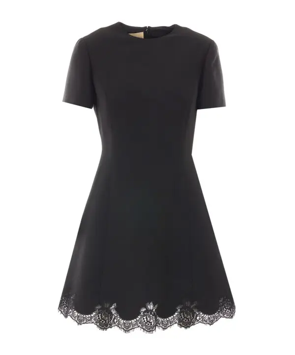Valentino Garavani Lace Hem Crewneck Dress - Black