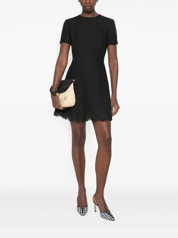 Valentino Garavani Lace Hem Crewneck Dress - Black