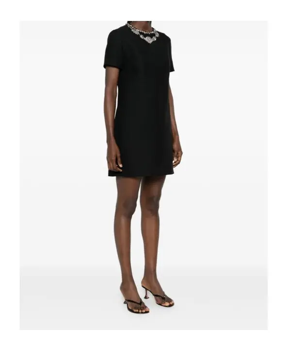 Valentino Garavani Embroidered Crepe Couture Short Dress - Black
