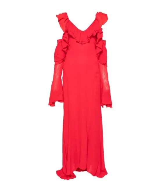 Blumarine Ruffled Cold-shoulder Maxi Dress - Red