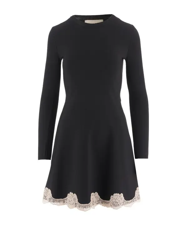 Valentino Garavani Long Sleeve Dress With Lace Trim