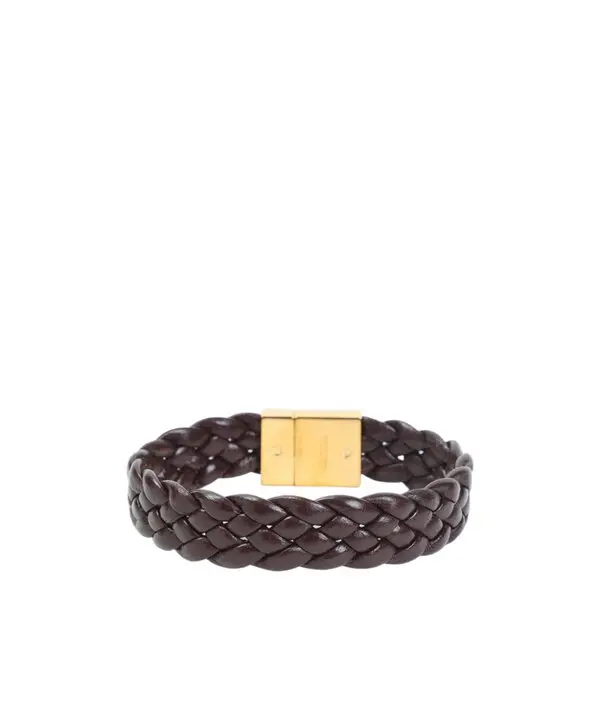 Bottega Veneta Woven Leather Bracelet With Gold Clasp
