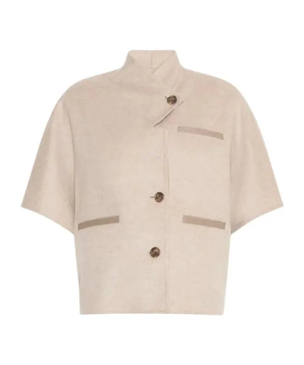 Max Mara Wool Blend Cape With Leather Trim - Stone
