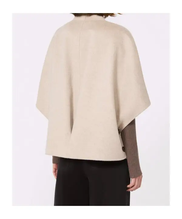 Max Mara Wool Blend Cape With Leather Trim - Stone