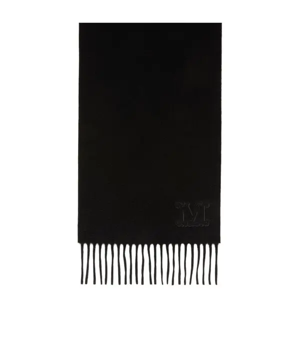 Max Mara Dalia Logo-embroidered Fringed Cashmere Scarf - Black