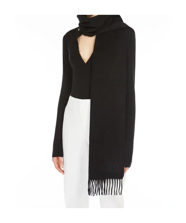 Max Mara Dalia Logo-embroidered Fringed Cashmere Scarf