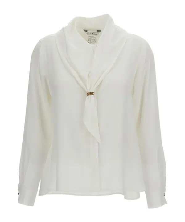 Max Mara Silk Draped Shirt Collar Blouse - No