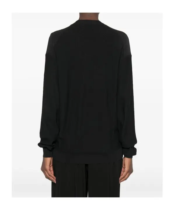 LEMAIRE Long Sleeved V-neck Cardigan With Ribbed Details - Black