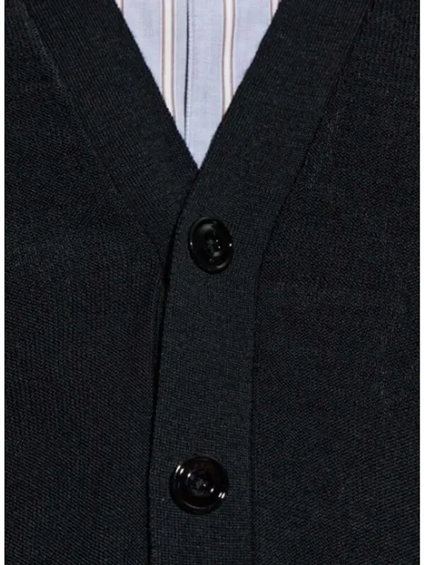 LEMAIRE Long Sleeved V-neck Cardigan With Ribbed Details - Black