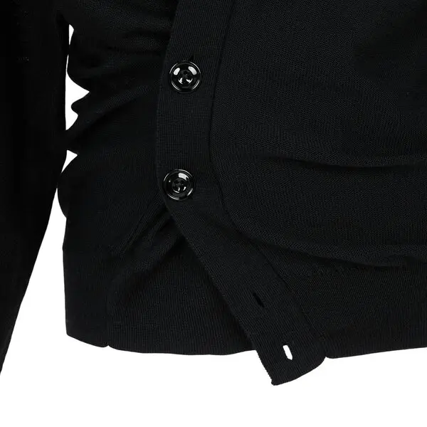 LEMAIRE Long Sleeved V-neck Cardigan With Ribbed Details - Black