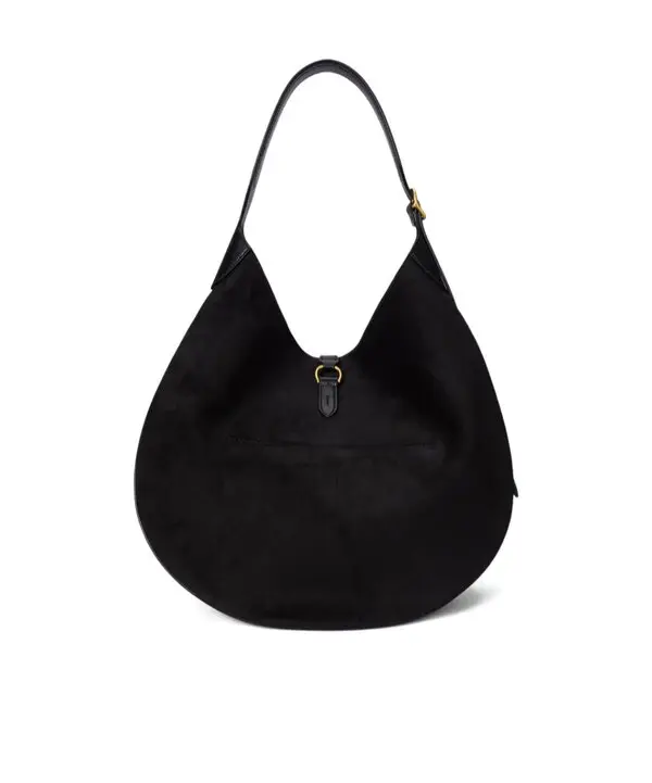 Polo Ralph Lauren Suede Shoulder Bag With Gold-tone Hardware - Black