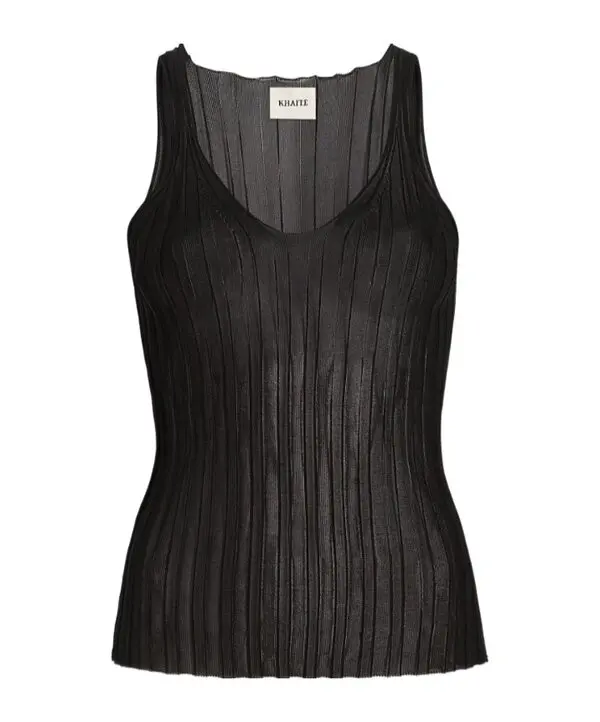 Khaite Ribbed V-neck Knit Top - Black