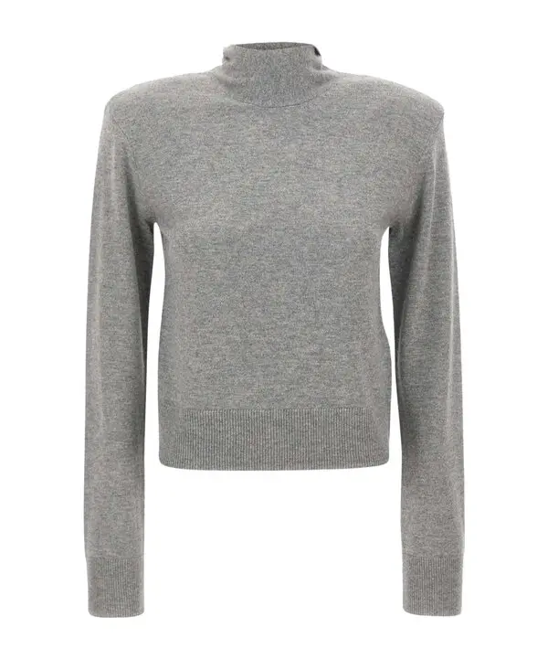 ROTATE BY BIRGER CHRISTENSEN Wool Bow Detail High Neck Sweater - Grey