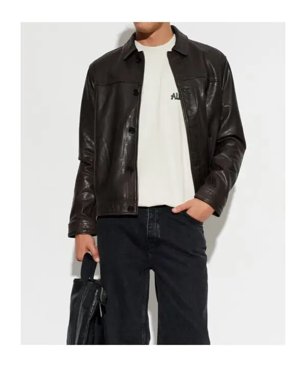 ALLSAINTS Collared Long-sleeved Leather Jacket