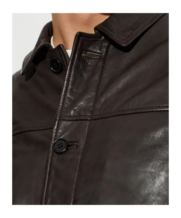 ALLSAINTS Collared Long-sleeved Leather Jacket