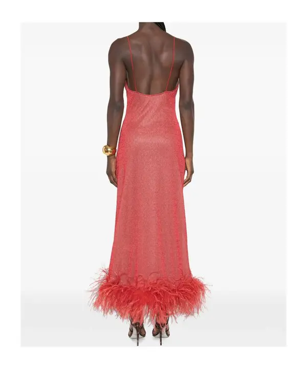 Oseree Feather Trimmed Maxi Dress