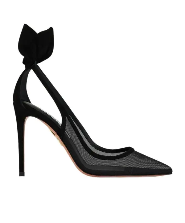 AQUAZZURA Bow Tie Mesh Heeled Pumps - Black
