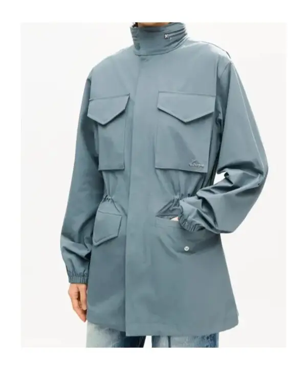 Kenzo Mid-length Drawstring Waist Windbreaker Jacket - Anthracite