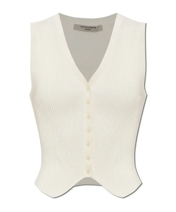 ALLSAINTS Sleeveless V-neck Ribbed Knit Top - Chalkwhite