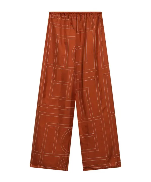 TOTEME Monogram Silk Pajama Trousers In Terracotta - Brown