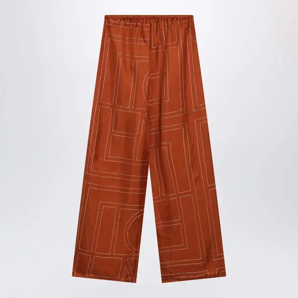 TOTEME Monogram Silk Pajama Trousers In Terracotta